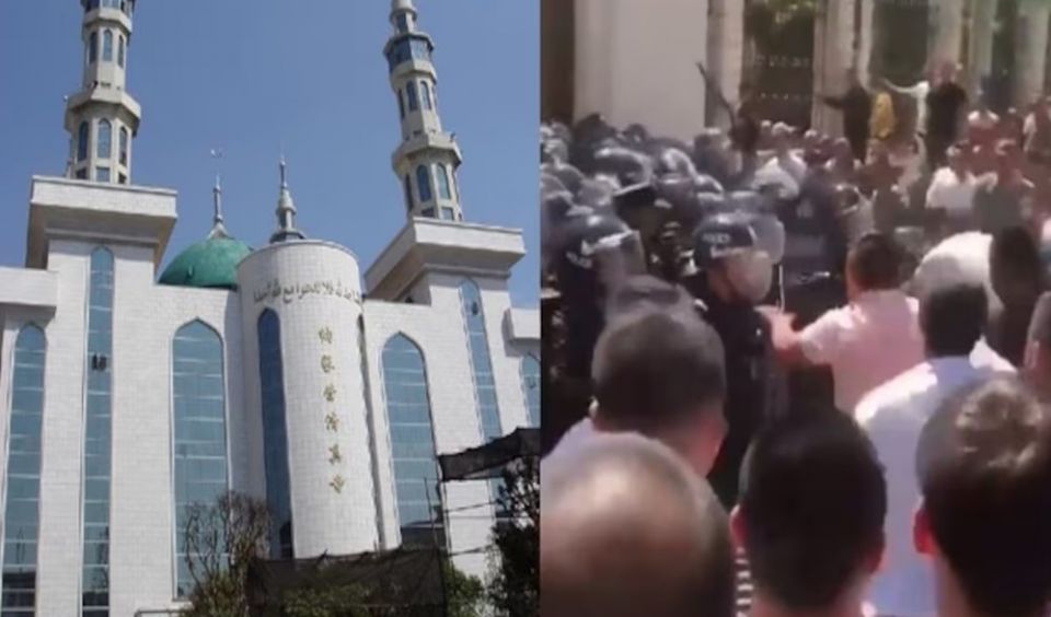 ޗައިނާގައި މިސްކިތެއް ތަޅާލަން އުޅުމުން ބޮޑެތި މުޒާހަރާތަކެއް – Dhen.mv