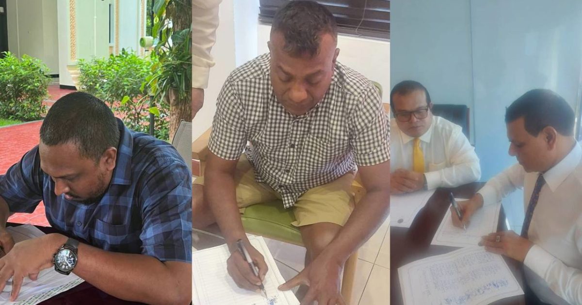 ރައީސް ނަޝީދު ވަކި ކުރަން ޝިޔާމް، މޮސްޓާ އަދި ޖާބިރު ވެސް ސޮއިކުރައްވައިފި – Dhen.mv